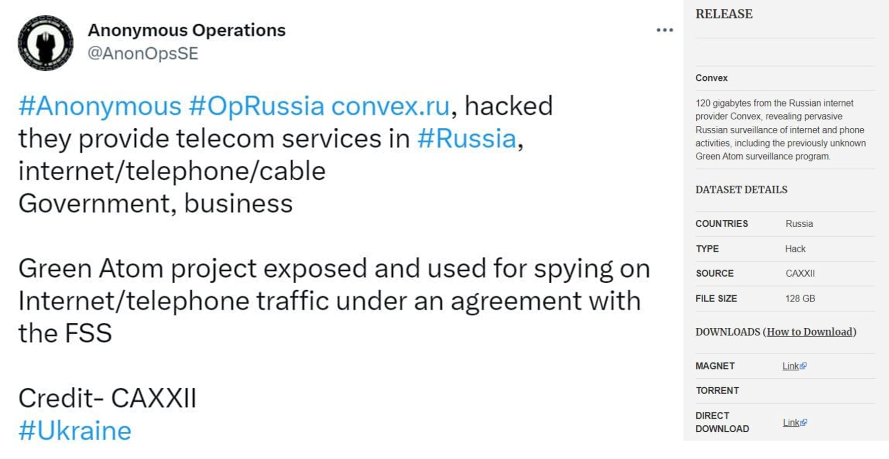 Cyberwar, hacker attack in Italy, and data breach of a Russian ISP